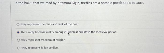 In the haiku that we read by Kitamura Kigin, | Chegg.com