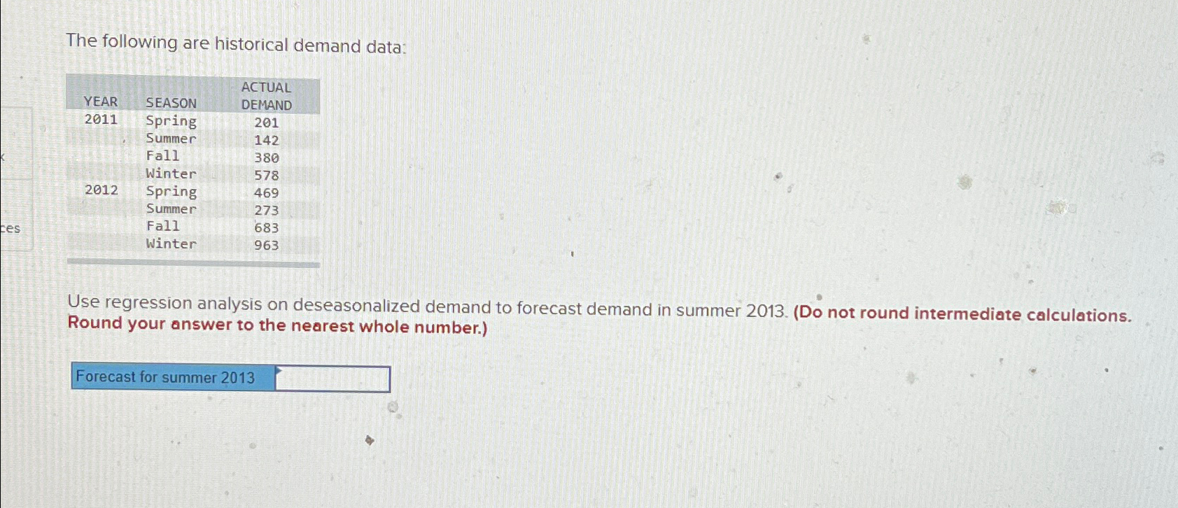 Solved The following are historical demand | Chegg.com