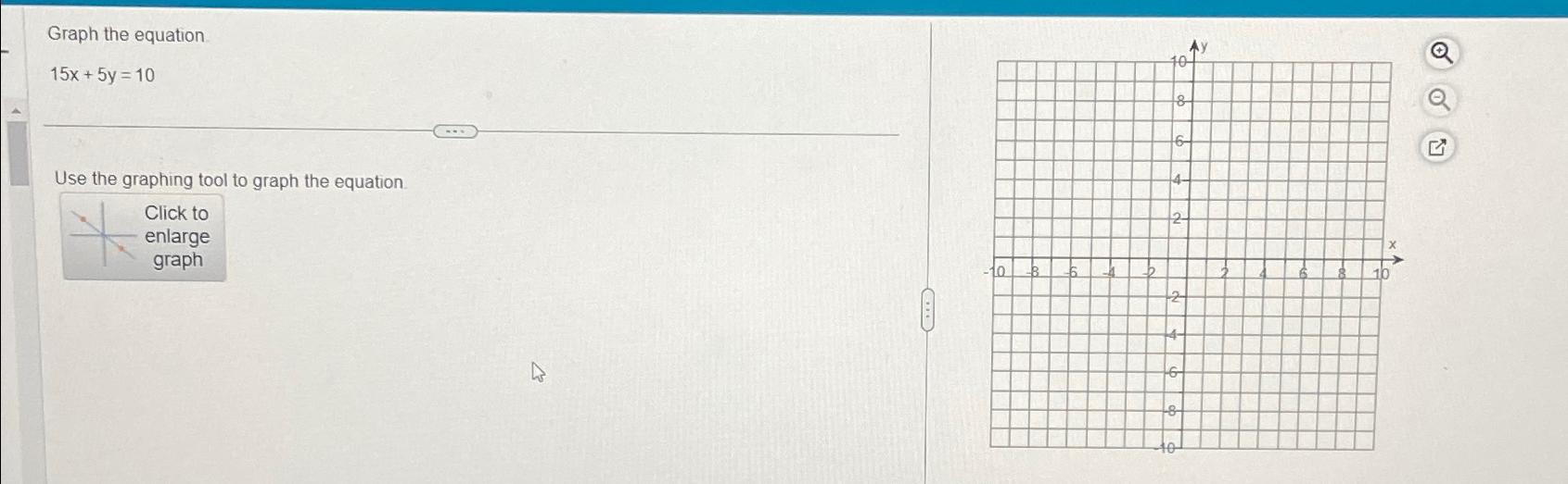 Solved Graph the equation15x+5y=10Use the graphing tool to | Chegg.com