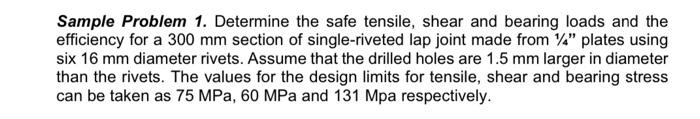 Solved Determine the safe tensile, shear and bearing loads | Chegg.com