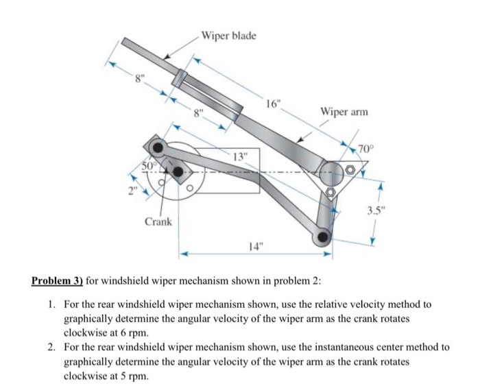 Solved Wiper blade Wiper arm 70° W Crank Problem 3) for | Chegg.com