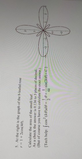 Solved 5. At the right is the graph of the 8-leafed rose r = | Chegg.com