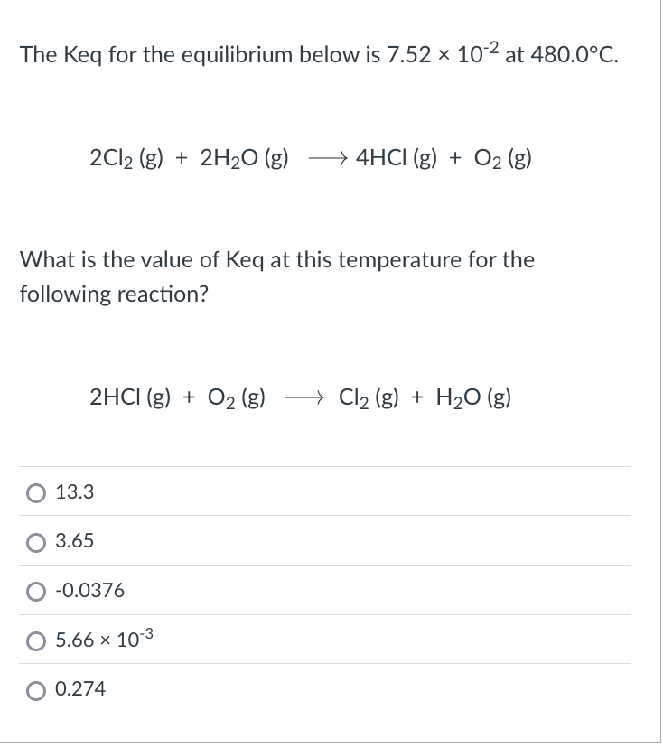 Solved The Keq for the equilibrium below | Chegg.com