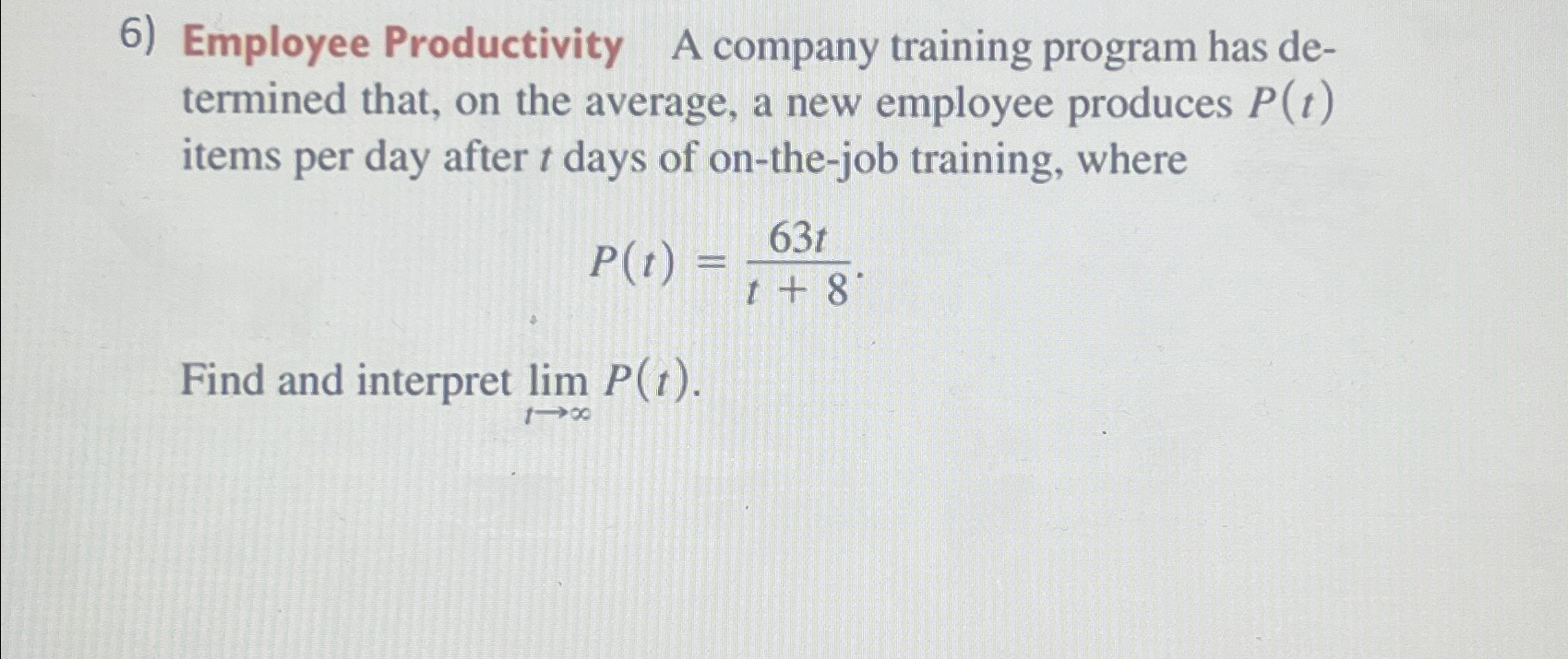 Solved Employee Productivity A company training program has | Chegg.com