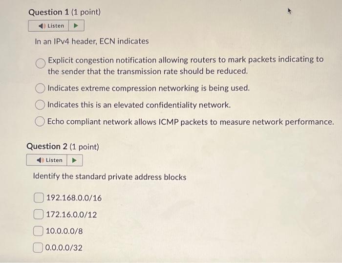 Solved In An Ipv4 Header Ecn Indicates Explicit Congestion