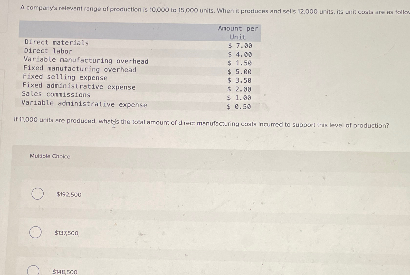 Solved A company's relevant range of production is 10,000 | Chegg.com