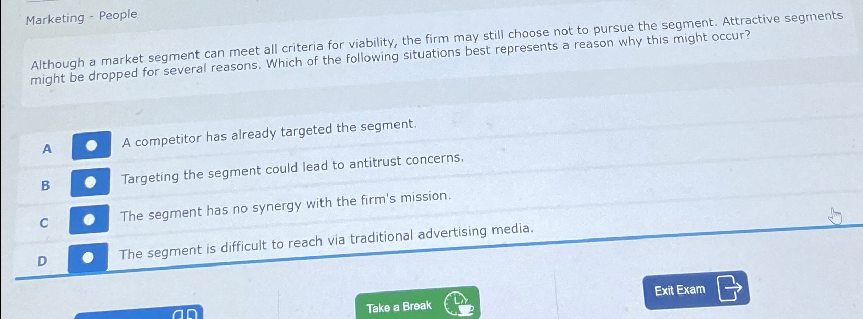 Solved Marketing - ﻿PeopleAlthough a market segment can meet | Chegg.com