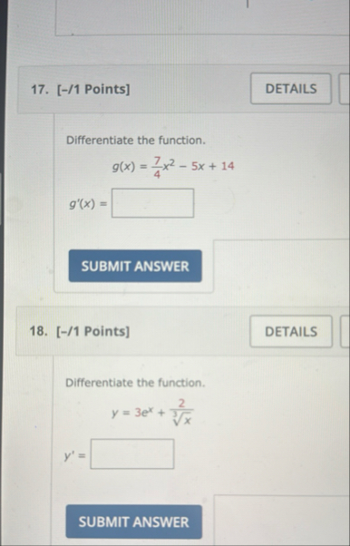 Solved [-/1 ﻿Points]Differentiate the | Chegg.com