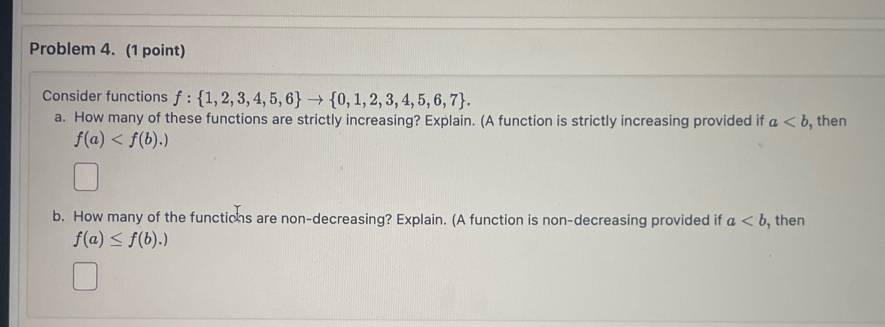 Solved Problem 4. (1 ﻿point)Consider functions | Chegg.com