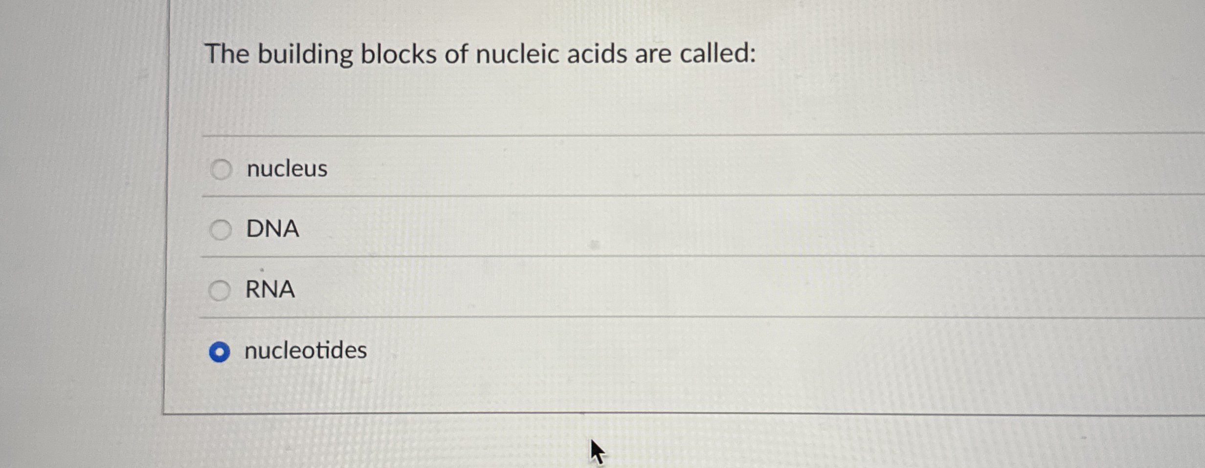 Solved The building blocks of nucleic acids are | Chegg.com