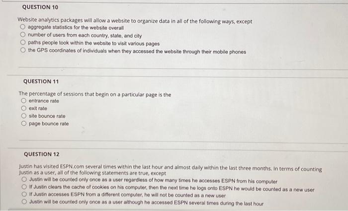 Solved Website analytics packages will allow a website to | Chegg.com
