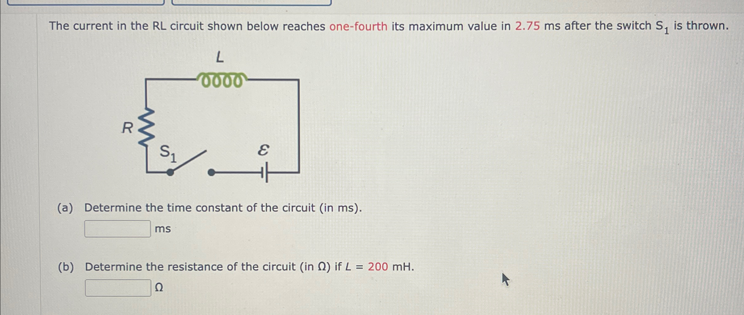 Solved The current in the RL ﻿circuit shown below reaches | Chegg.com