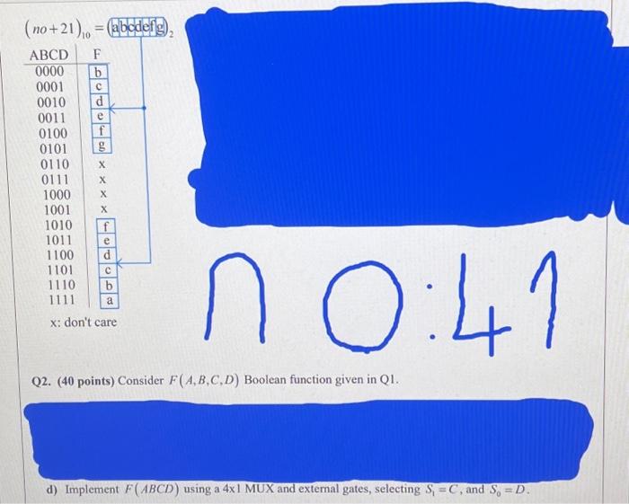 Solved Q2. (40 points) Consider F(A,B,C,D) Boolean function | Chegg.com