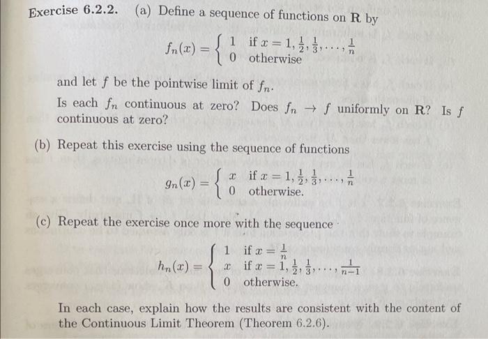 Solved Exercise 6.2.2. (a) Define a sequence of functions on | Chegg.com