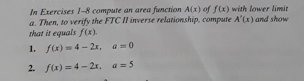 Solved In Exercises 1-8 compute an area function A(x) of | Chegg.com