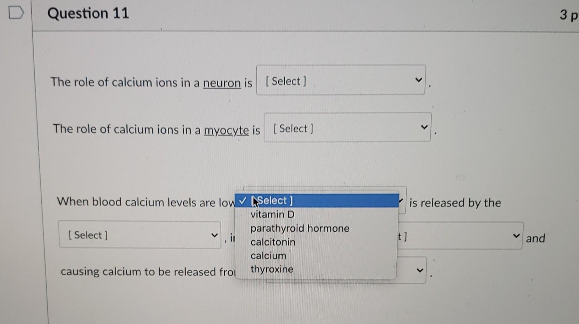 Solved Question 11 3 pts The role of calcium ions in a | Chegg.com