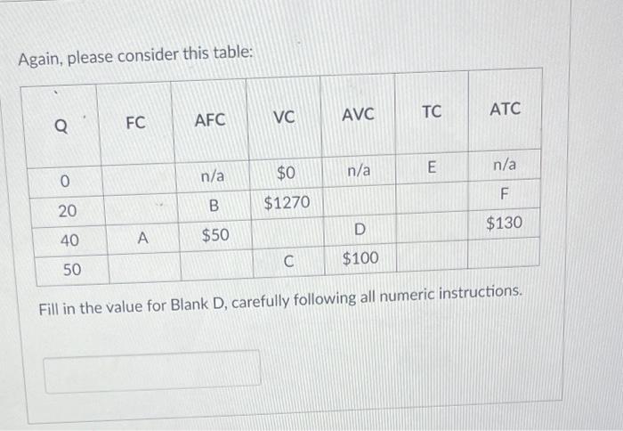 Solved Again, please consider this table: Fill in the value | Chegg.com