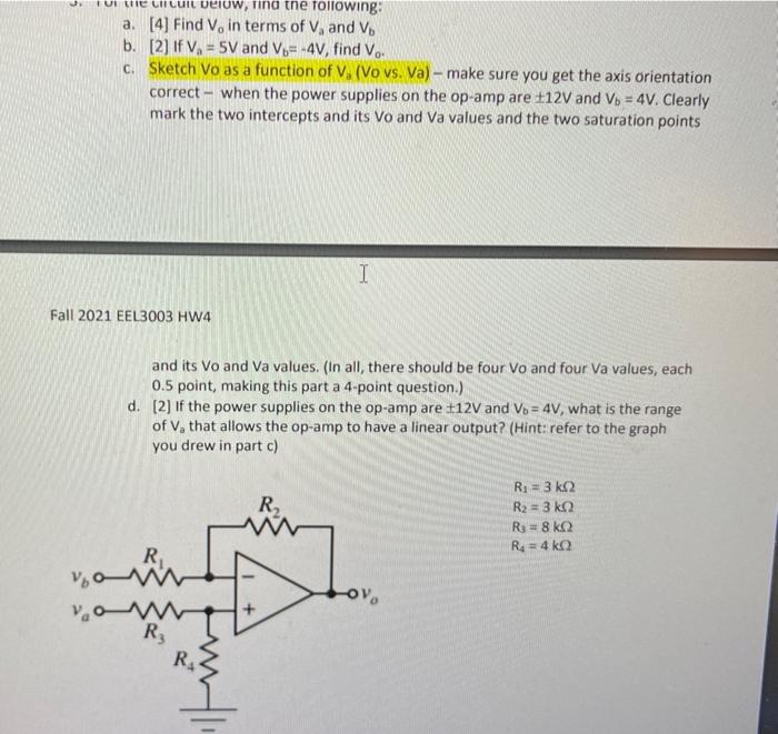 Solved a. [4] Find V0 in terms of Va and Vb b. [2] If Va=5 V | Chegg.com