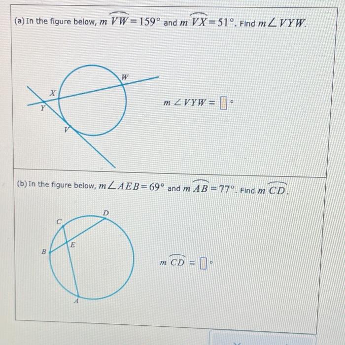 Solved (a) In the figure below, mVW=159∘ and \( m | Chegg.com