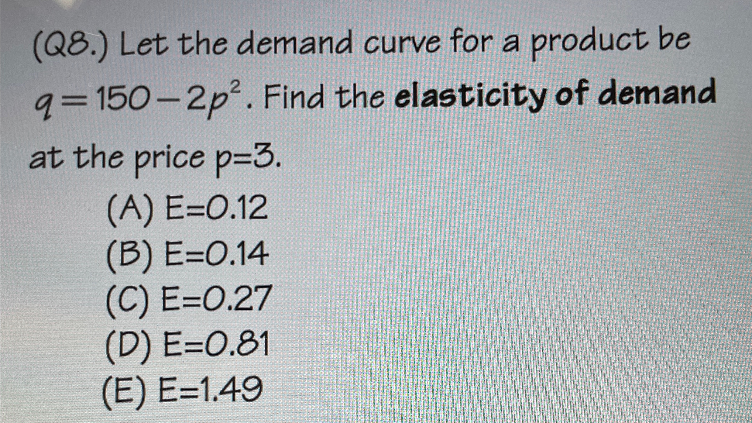 Solved (Q8.) ﻿Let the demand curve for a product be | Chegg.com