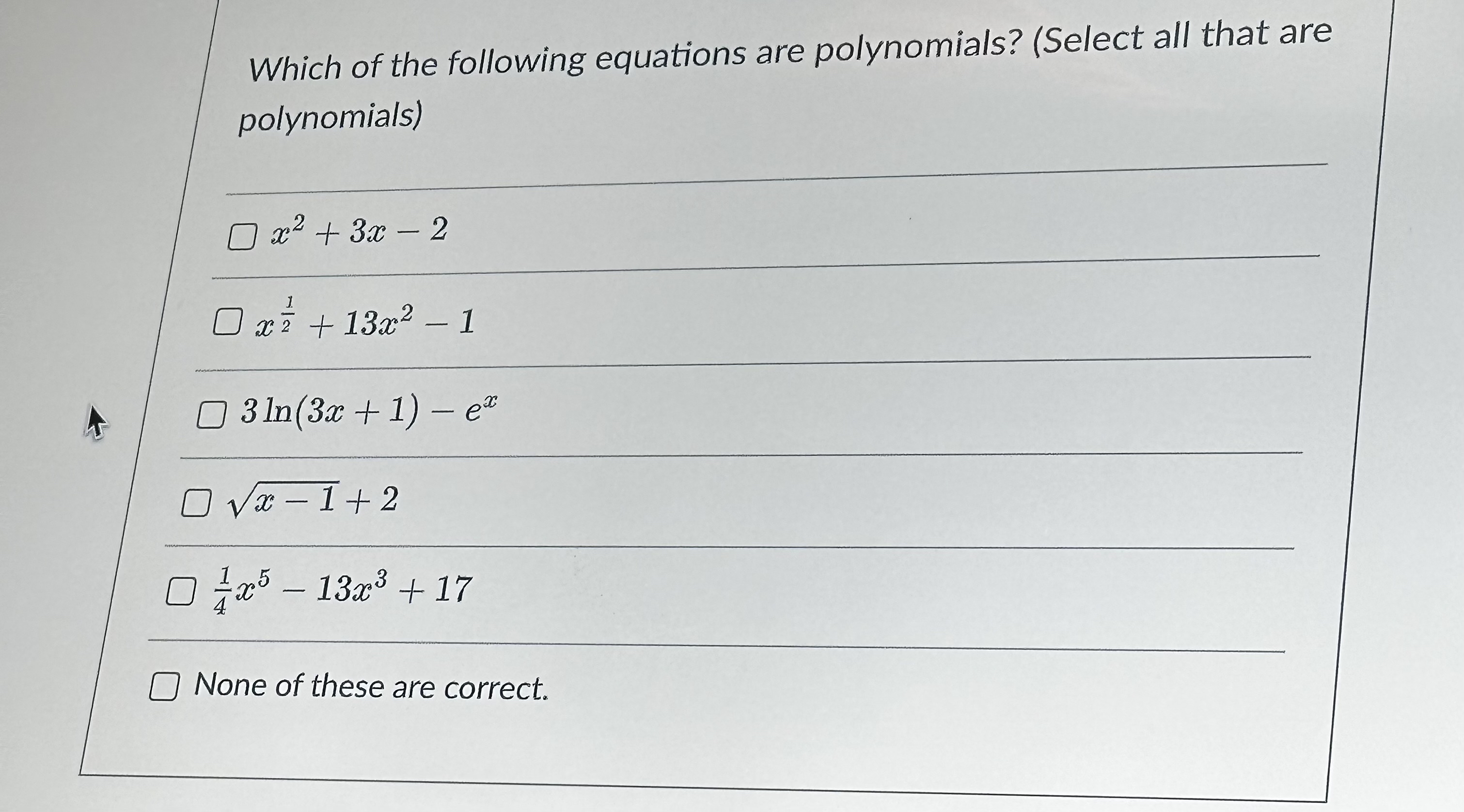 Solved Which of the following equations are polynomials? | Chegg.com
