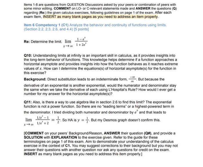 Solved Items 1-8 are questions from QUESTION Discussions | Chegg.com