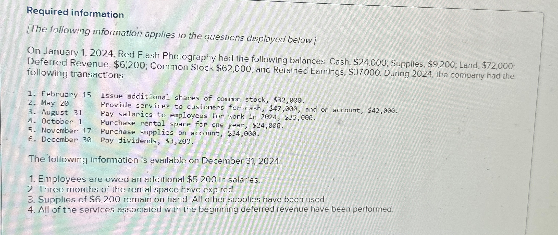 Solved Required information[The following information | Chegg.com