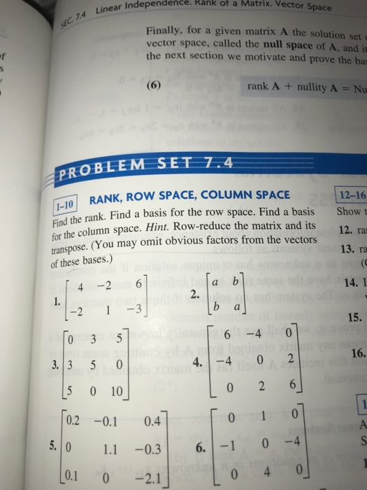 Solved Independence. Rank of a Matrix. Vector Space Linear | Chegg.com