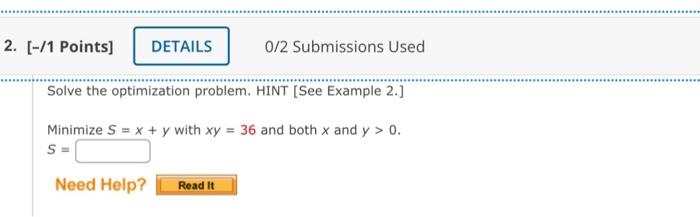 Solved Solve the optimization problem. HINT [See Example 2.] | Chegg.com