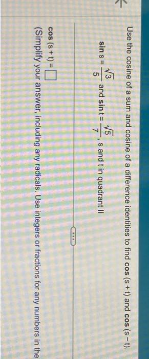 Solved Use the cosine of a sum and cosine of a difference | Chegg.com