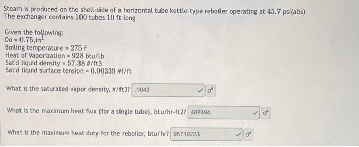 Solved Steam is produced on the shell-side of a horizontal | Chegg.com