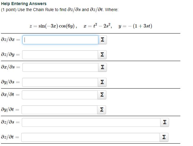 Solved Help Entering Answers(1 point) Use the Chain Rule | Chegg.com Solved Help Entering Answers(1 point) Use the Chain Rule | Chegg.com
