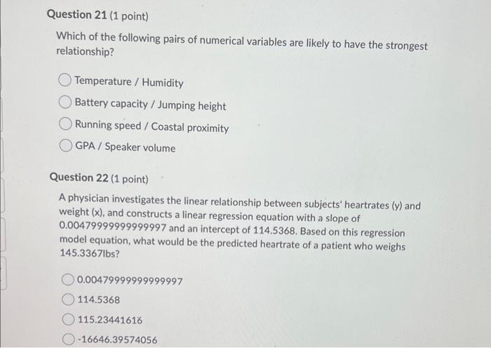 Solved Question 20 (1 point) Four scatterplots of two | Chegg.com