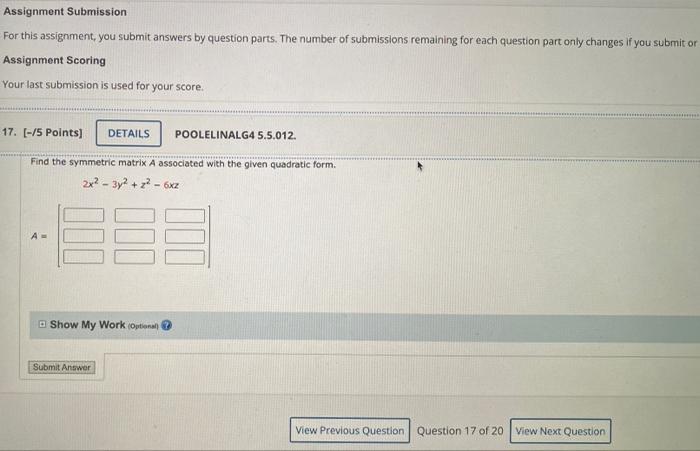 Solved For this assignment, you submit answers by question | Chegg.com