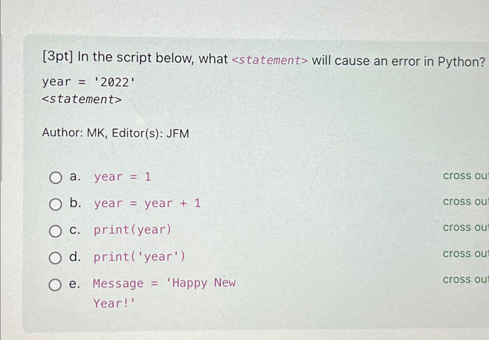 Solved [3pt] ﻿In the script below, what ==1== | Chegg.com