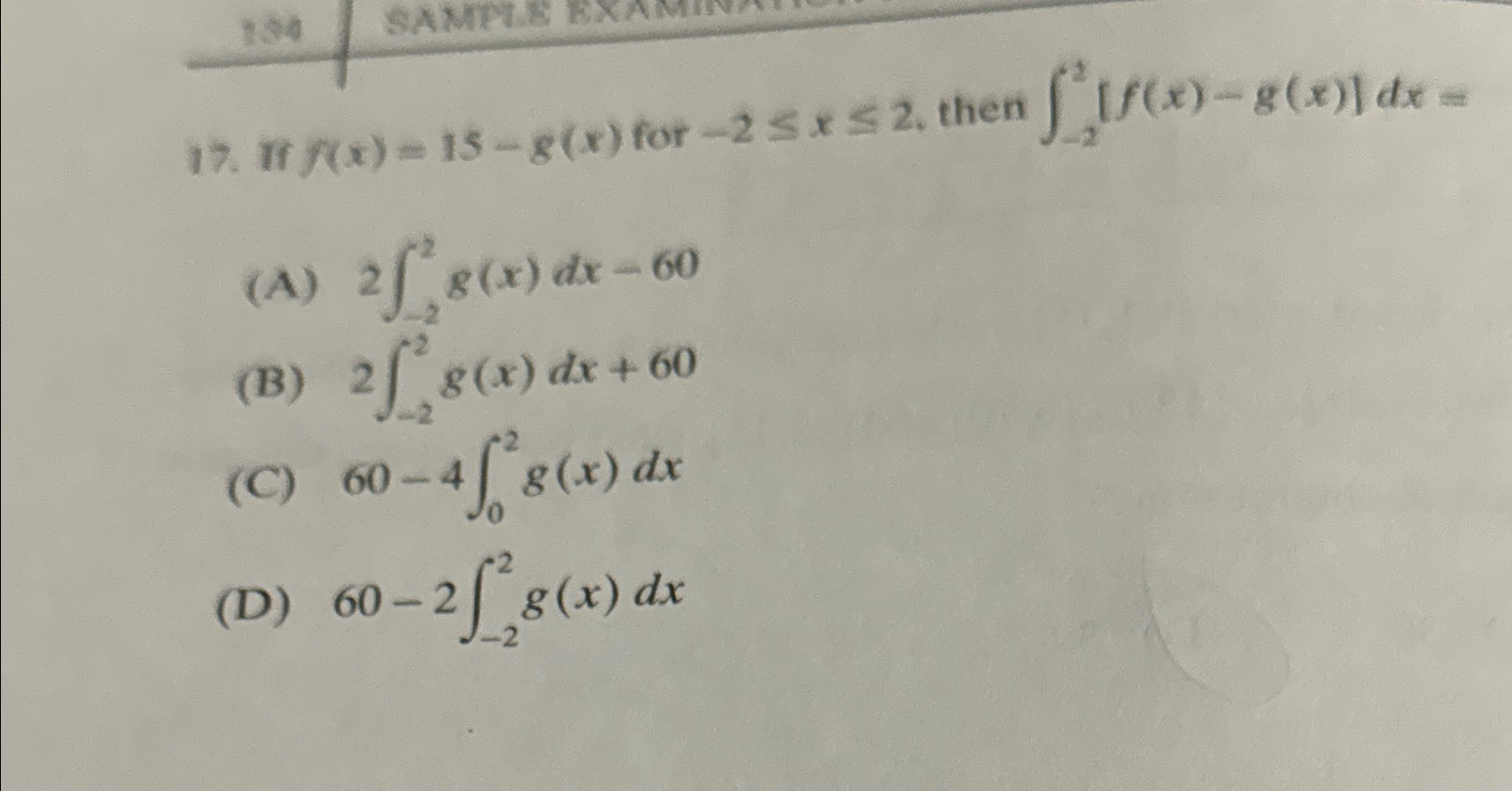 Solved If f(x)=15-g(x) ﻿for -2≤x≤2, ﻿then | Chegg.com