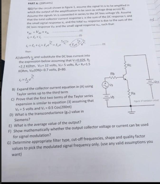 Solved PART A: (20Points) Q1) For the circuit shown in | Chegg.com