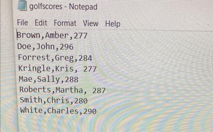 Solved - golfscores - Notepad File Edit Format View Help | Chegg.com