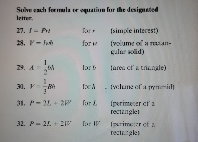 Solved Solve each formula or equation for the designated | Chegg.com
