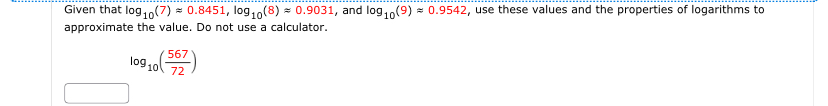 Solved Given that log10(7)~~0.8451,log10(8)~~0.9031, ﻿and | Chegg.com