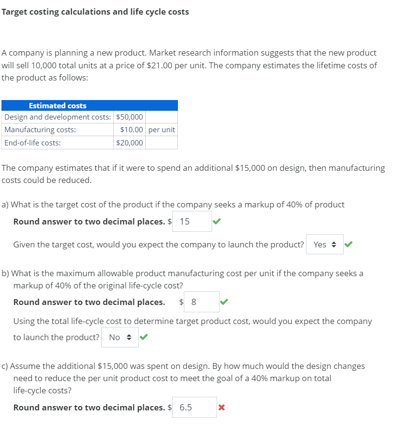 Solved Target costing calculations and life cycle costsA | Chegg.com