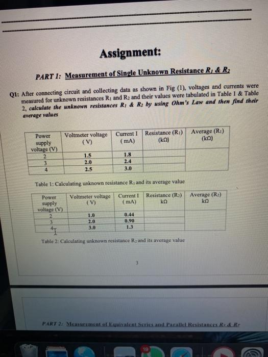 Solved Assignment: PART 1: Measurement of Single Unknown | Chegg.com