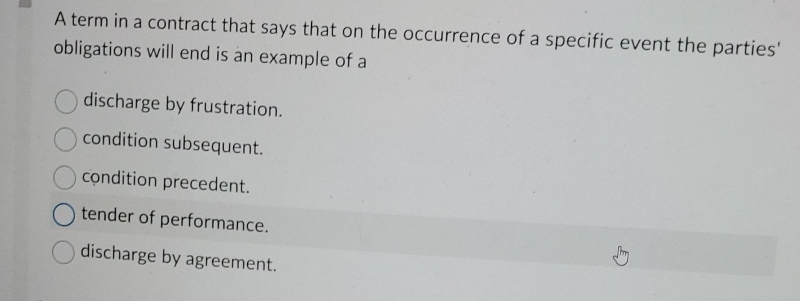 Solved A term in a contract that says that on the occurrence | Chegg.com