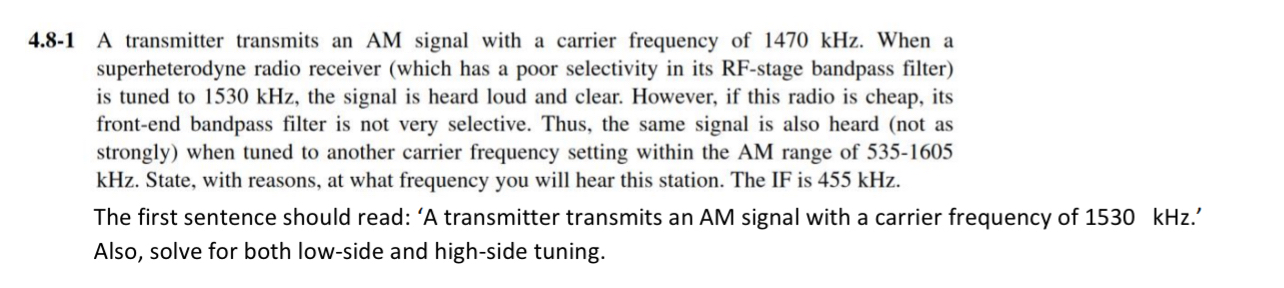 Solved 4.8-1 ﻿A transmitter transmits an AM signal with a | Chegg.com