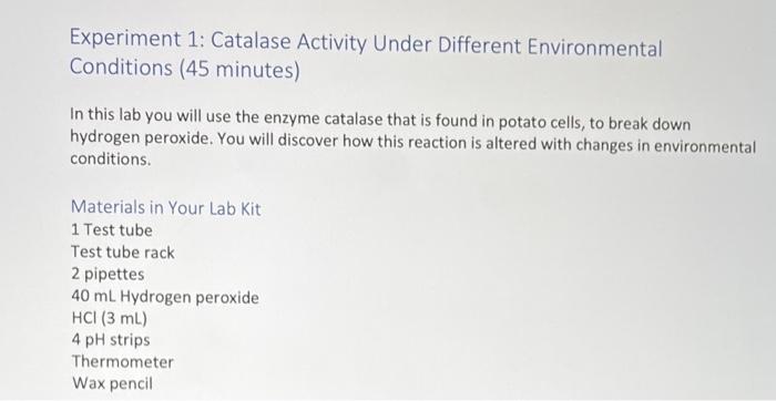 Solved Experiment 1: Catalase Activity Under Different | Chegg.com