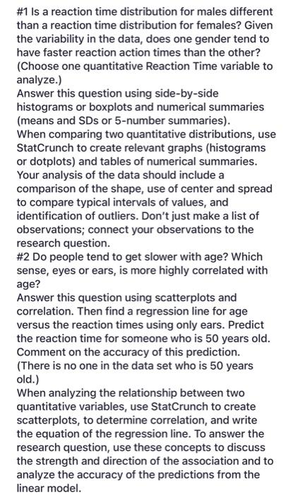Solved #1 Is a reaction time distribution for males | Chegg.com