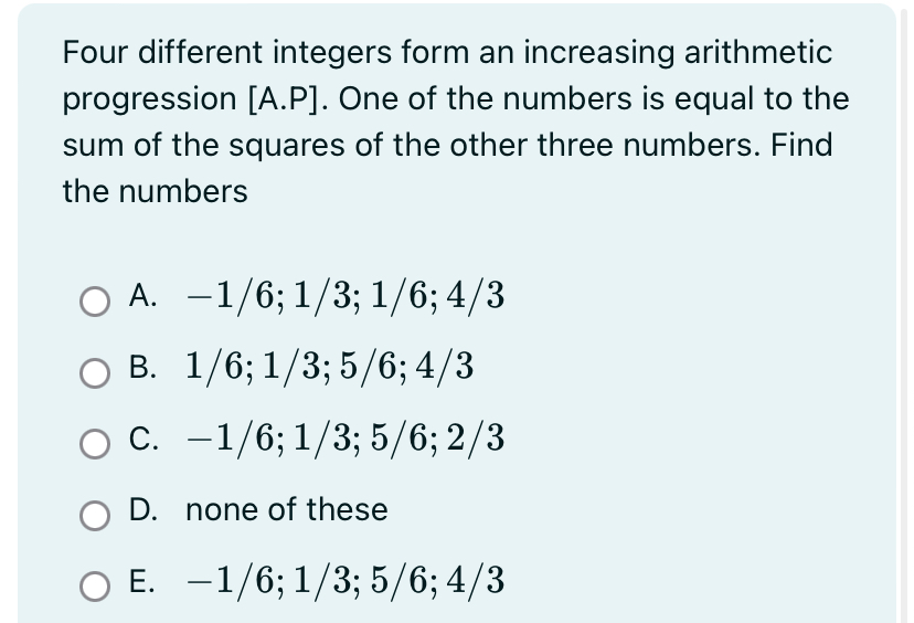 Four different integers form an increasing | Chegg.com