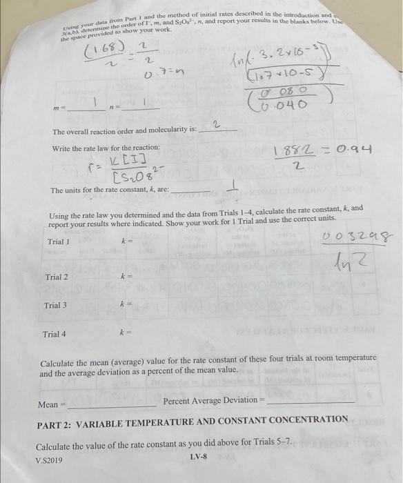 PART 1: CONSTANT TEMPERATURE AND VARIABLE | Chegg.com