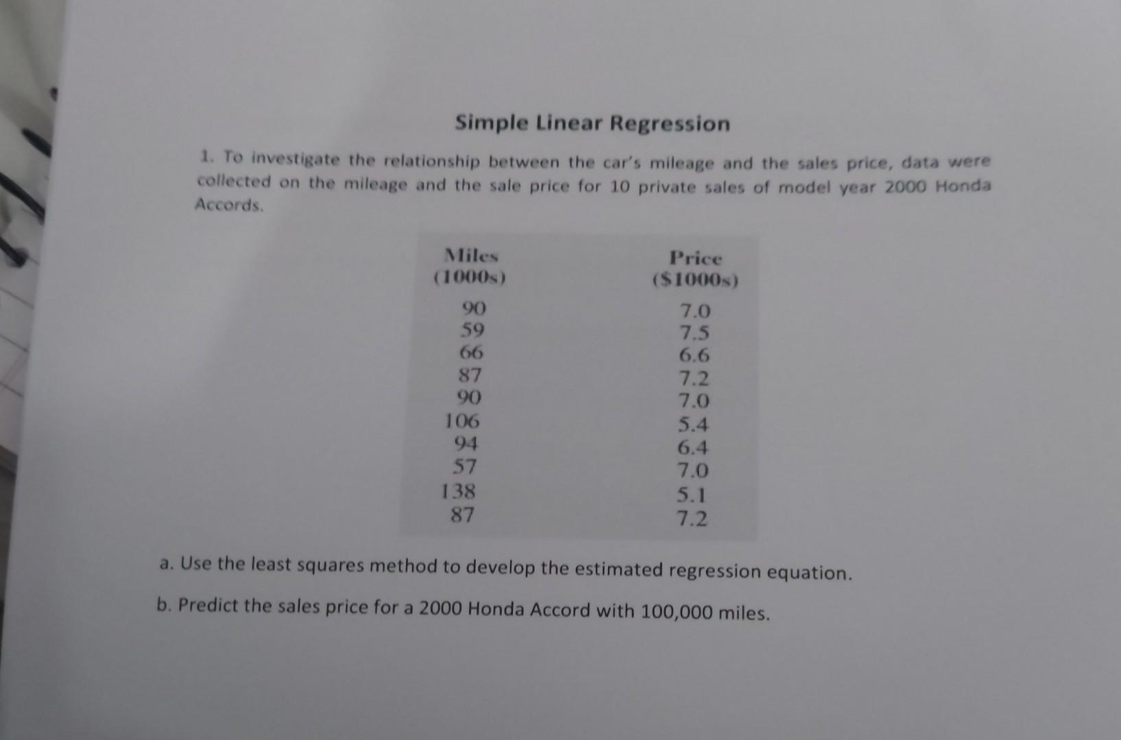 Solved Simple Linear Regression 1. To investigate the | Chegg.com