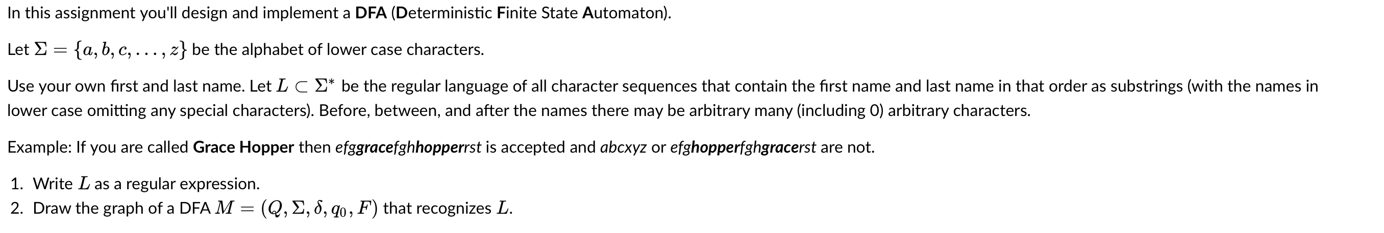 In ﻿this assignment you'll design and implement a DFA | Chegg.com